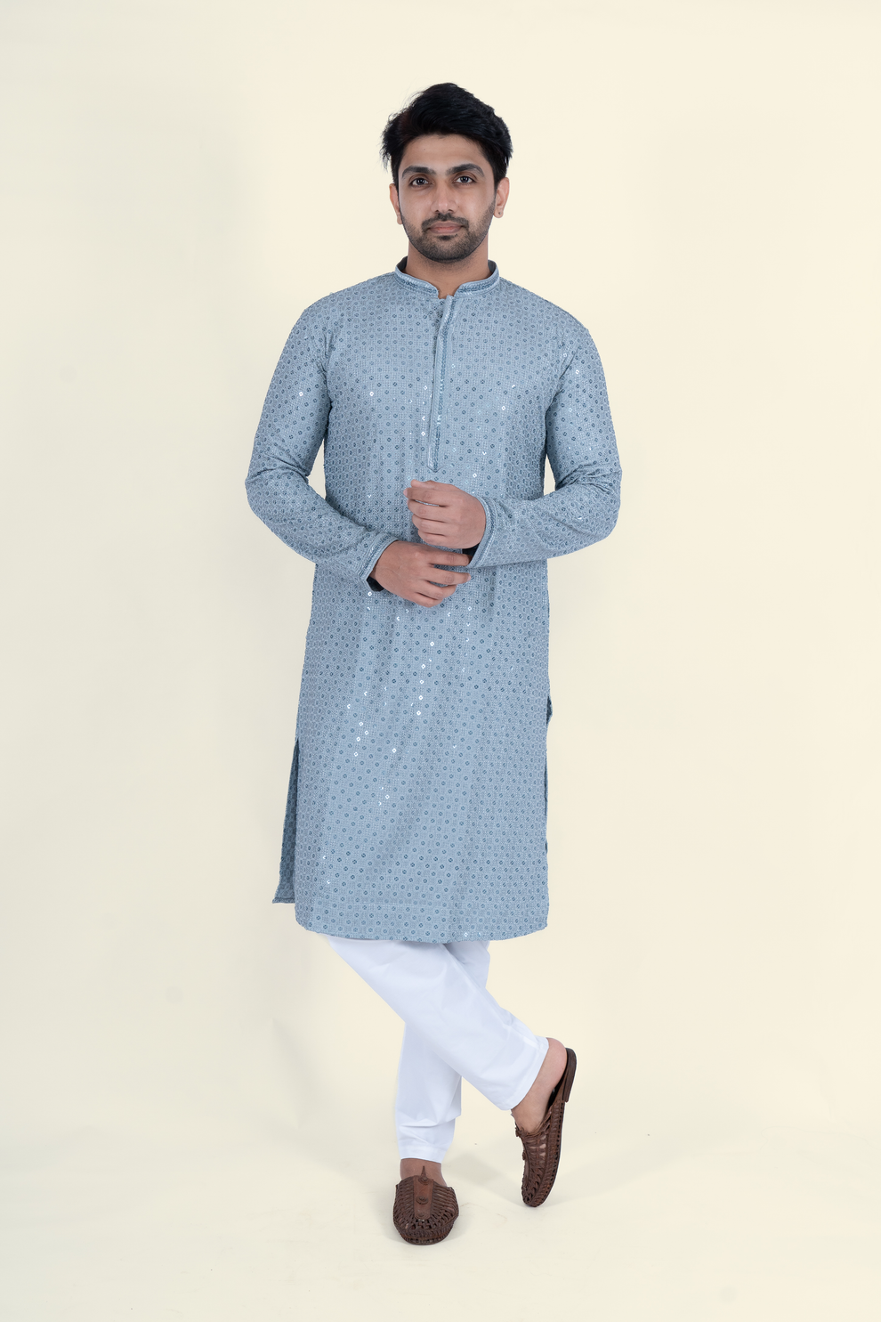 Chikan Kari Kurta - Light Blue – TRENDS OF INDIA